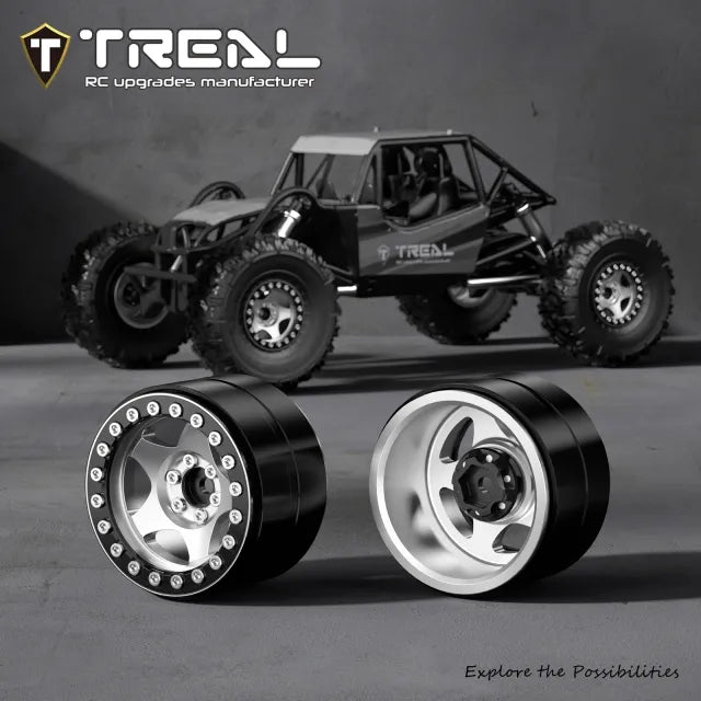 TREAL 2.2" Aluminum Beadlock Wheels (2pcs) Five-Star Style for Axial R ...